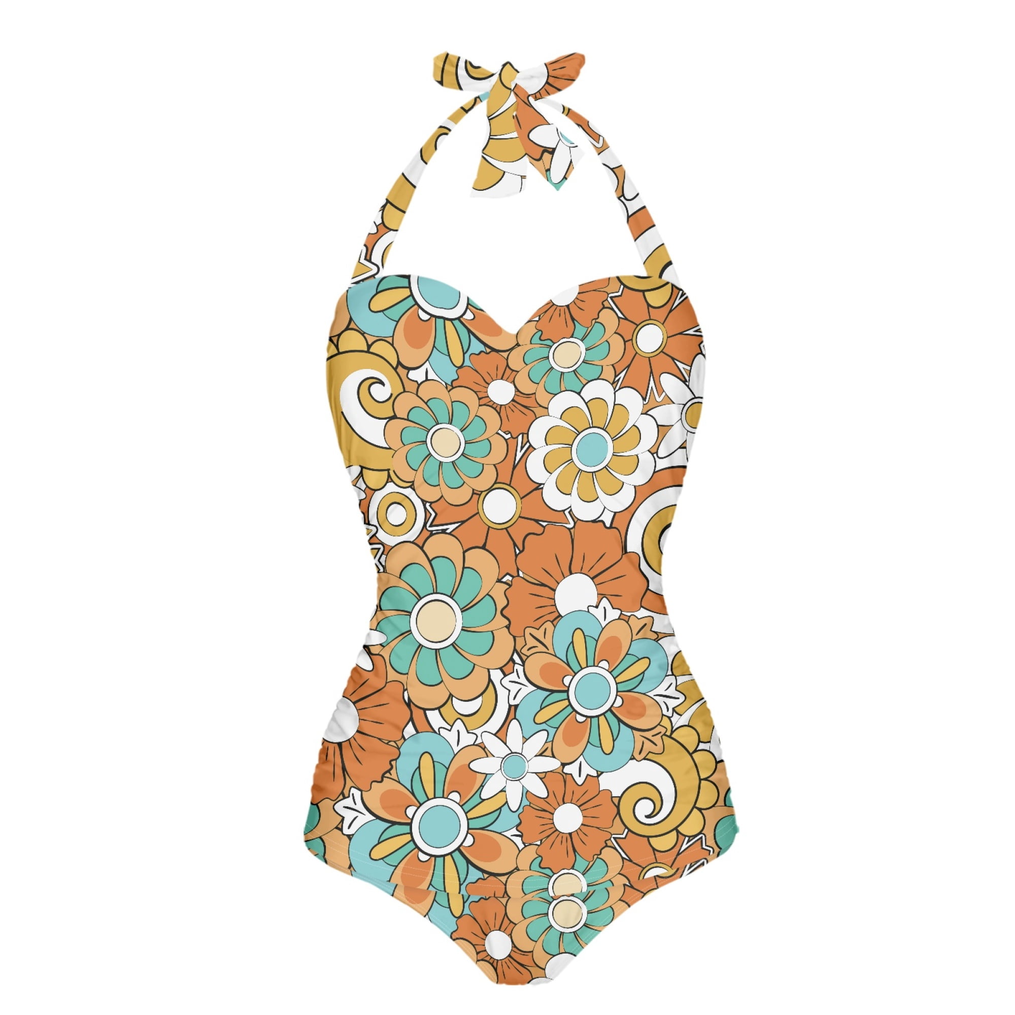 FKELYI Hippie Flower Print Women's Swimwear One Piece Swimsuit with ...