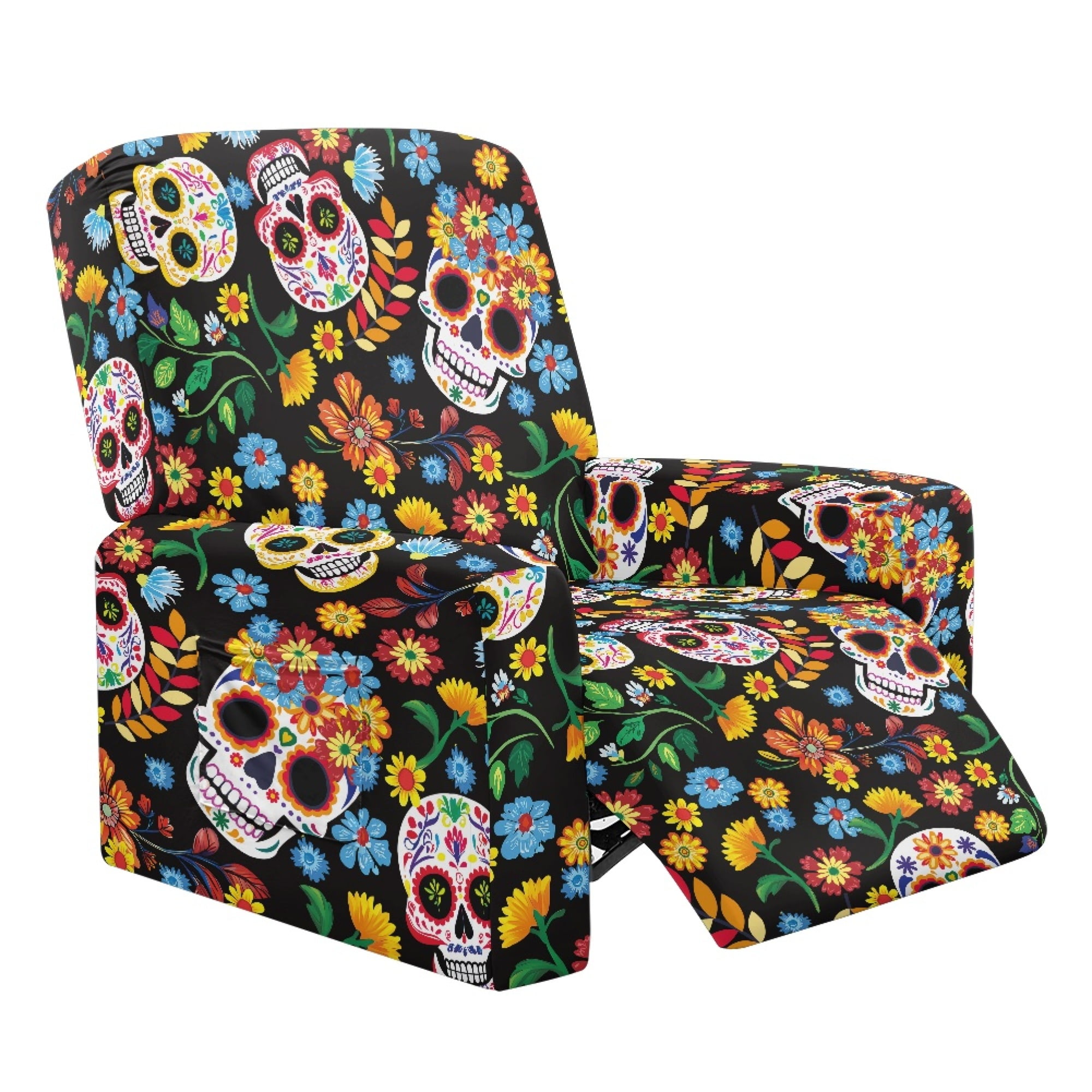 FKELYI Hippie Flower Skull Print Recliner Slipcover Anti-Dust Reclining ...