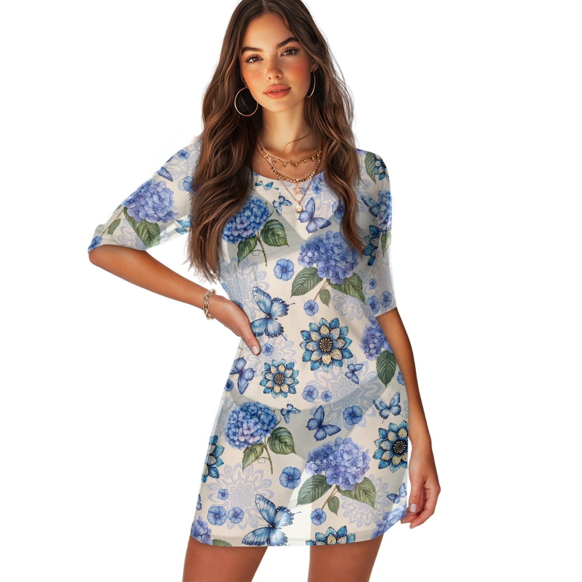 FKELYI Hydrangea Lotus Flower Butterfly Print Women Cover Ups for ...