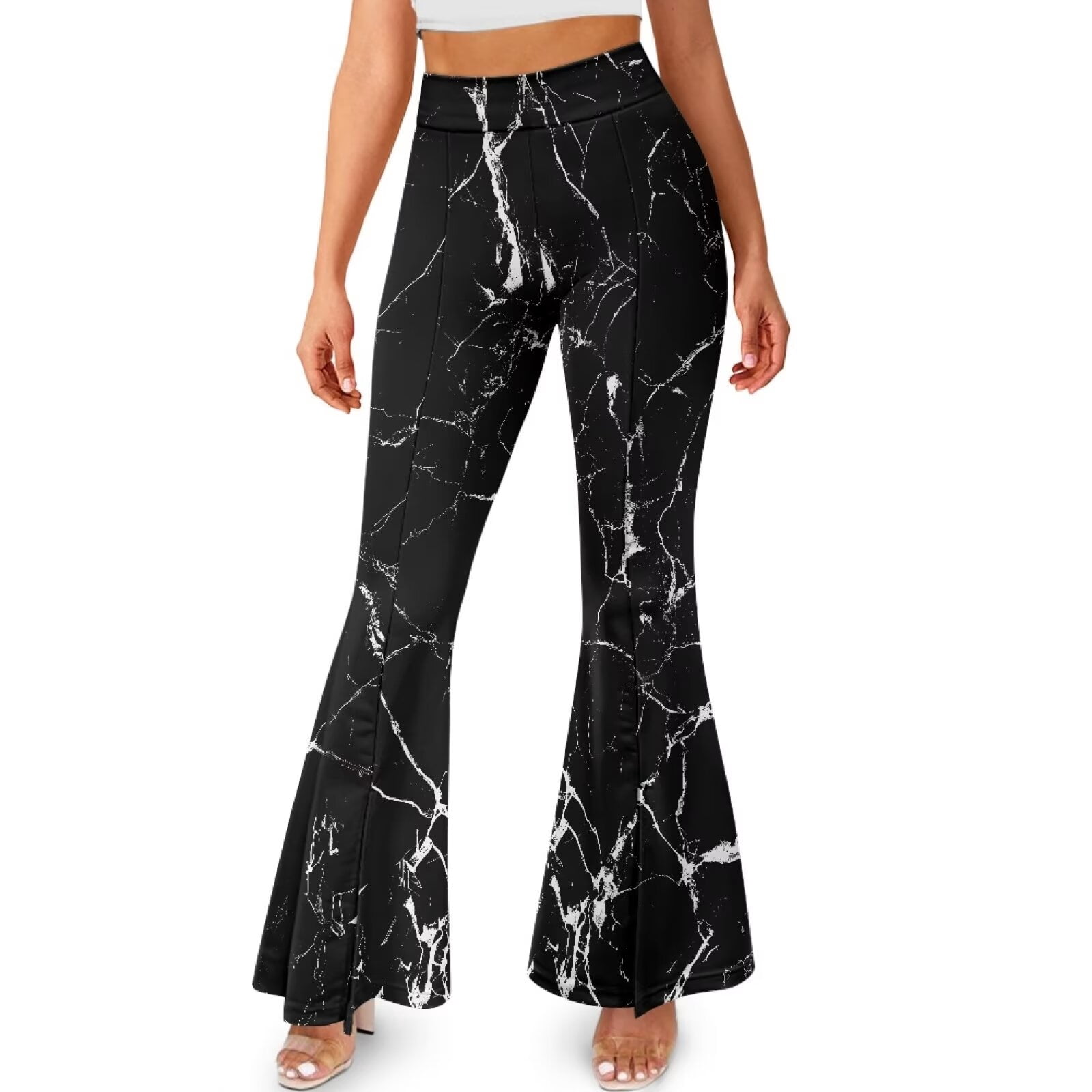 FKELYI Marble Texture Black Print Yoga Leggings Women's Bell Bottom ...