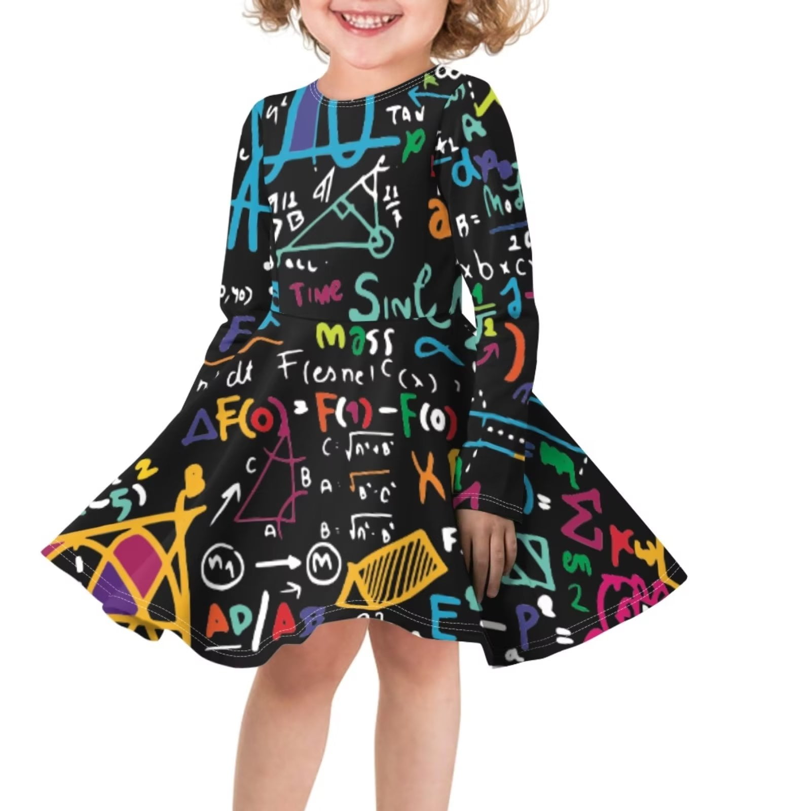 FKELYI Math Formula Long Sleeve Dress for School Size 7-8 Comfortable ...
