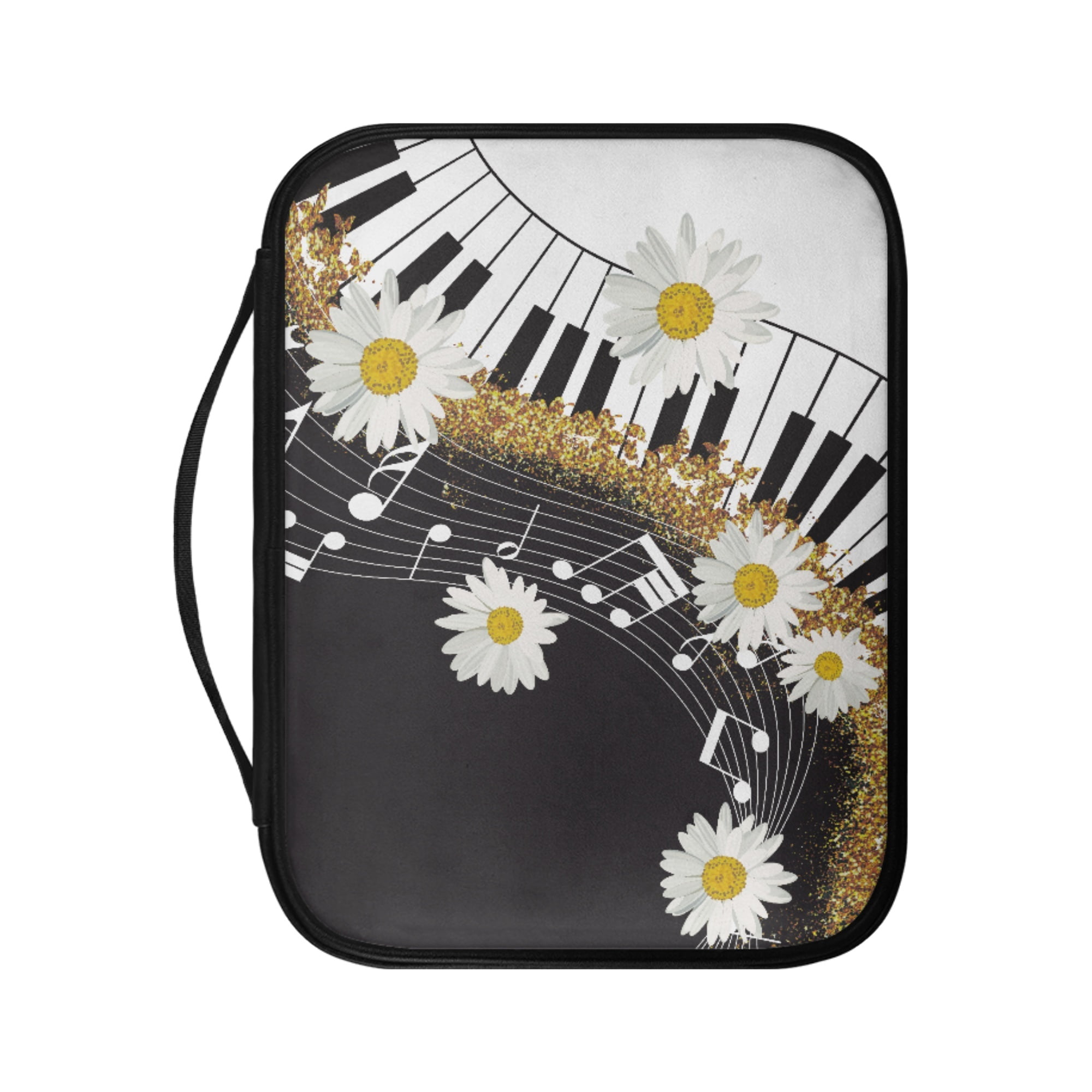 FKELYI Musical Note Daisy Flower Print Bible Cover with Handle PU ...