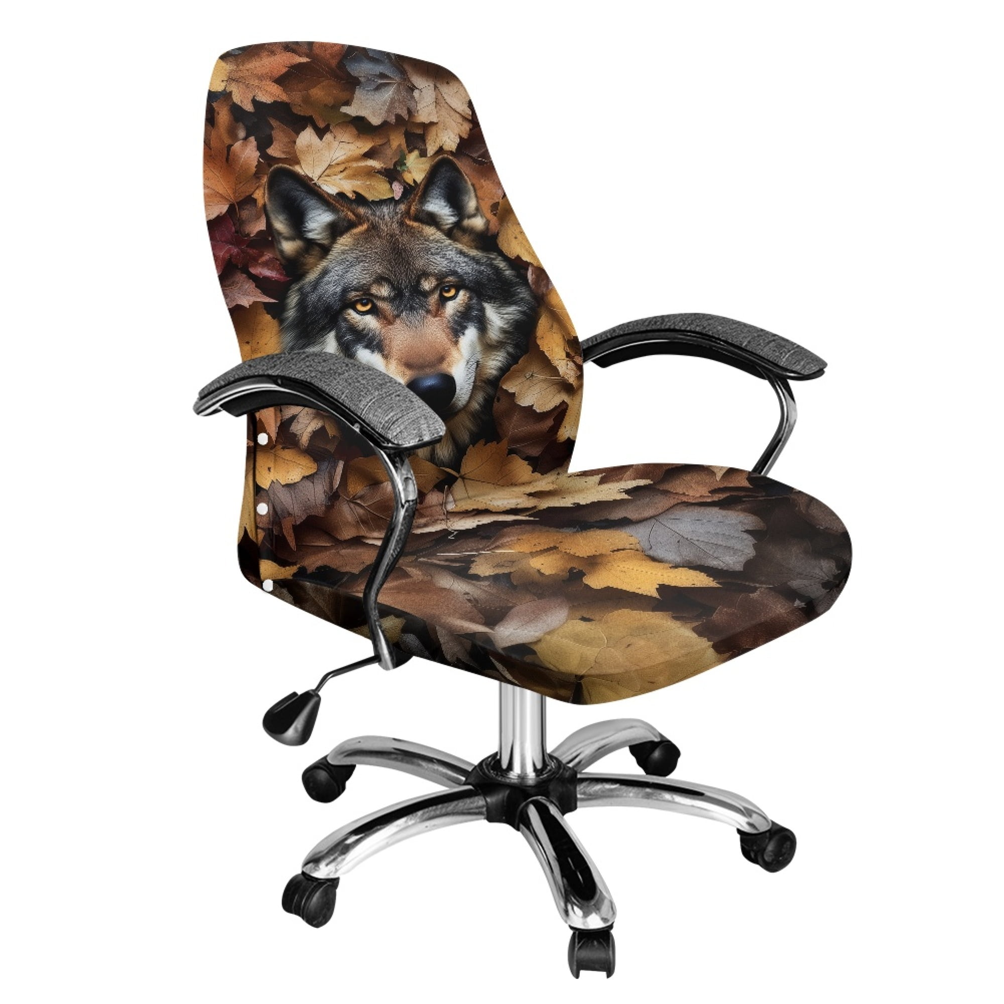 FKELYI Office Chair Cover Forest Maple Leaf Wolf Print Computer Chair ...