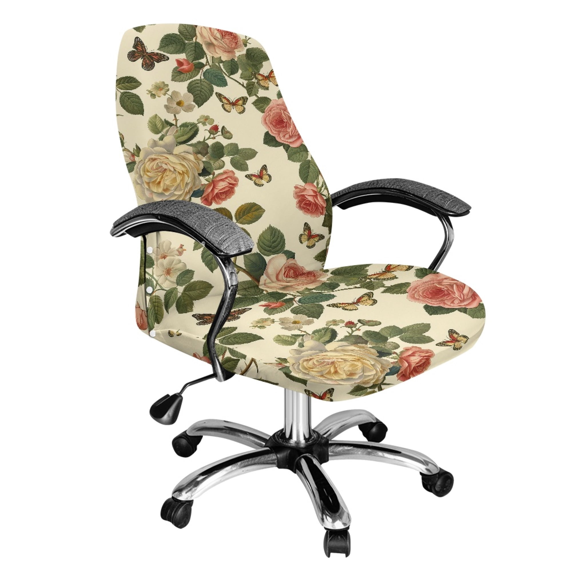 FKELYI Office Chair Cover Retro Rose Flower Butterfly Print Stretch ...