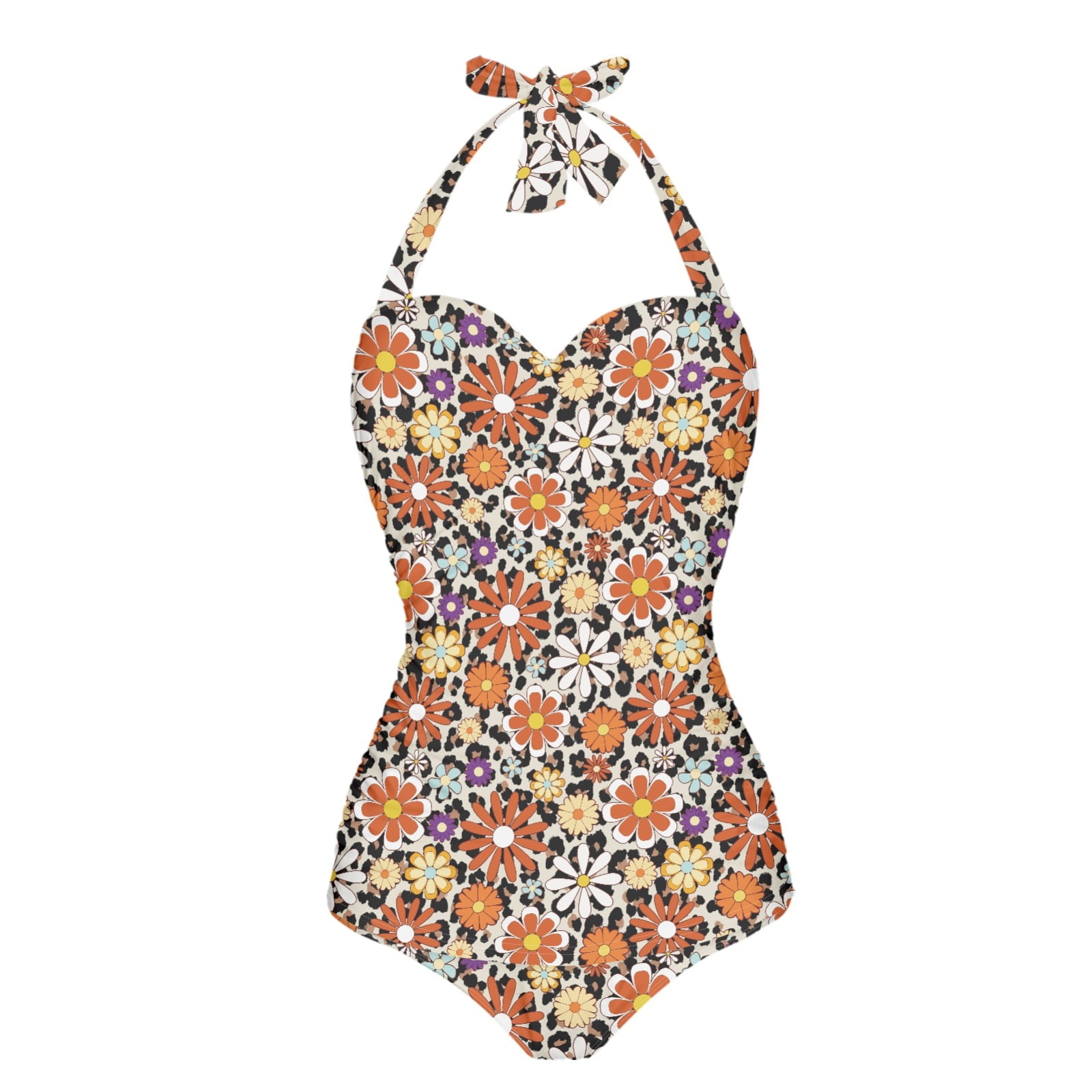 FKELYI One Piece Bikini Swimsuits with 2 Pcs Soft Pad Leopard Hippie ...
