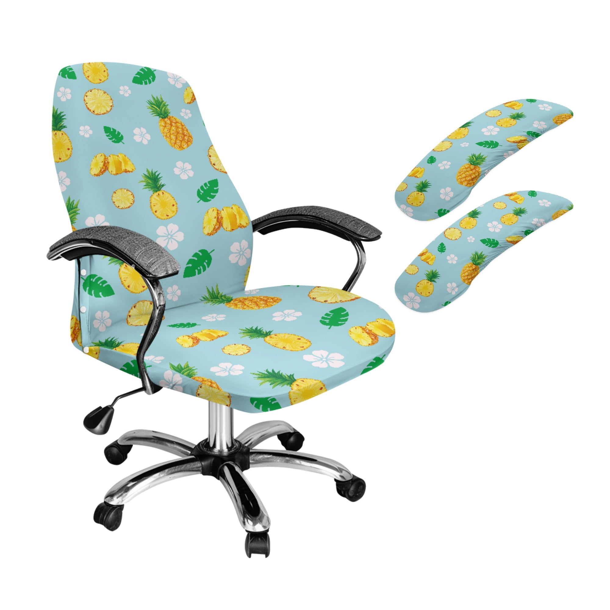FKELYI Pineapple Floral Palm Leaf Print Office Chair Slipcover with 2 ...
