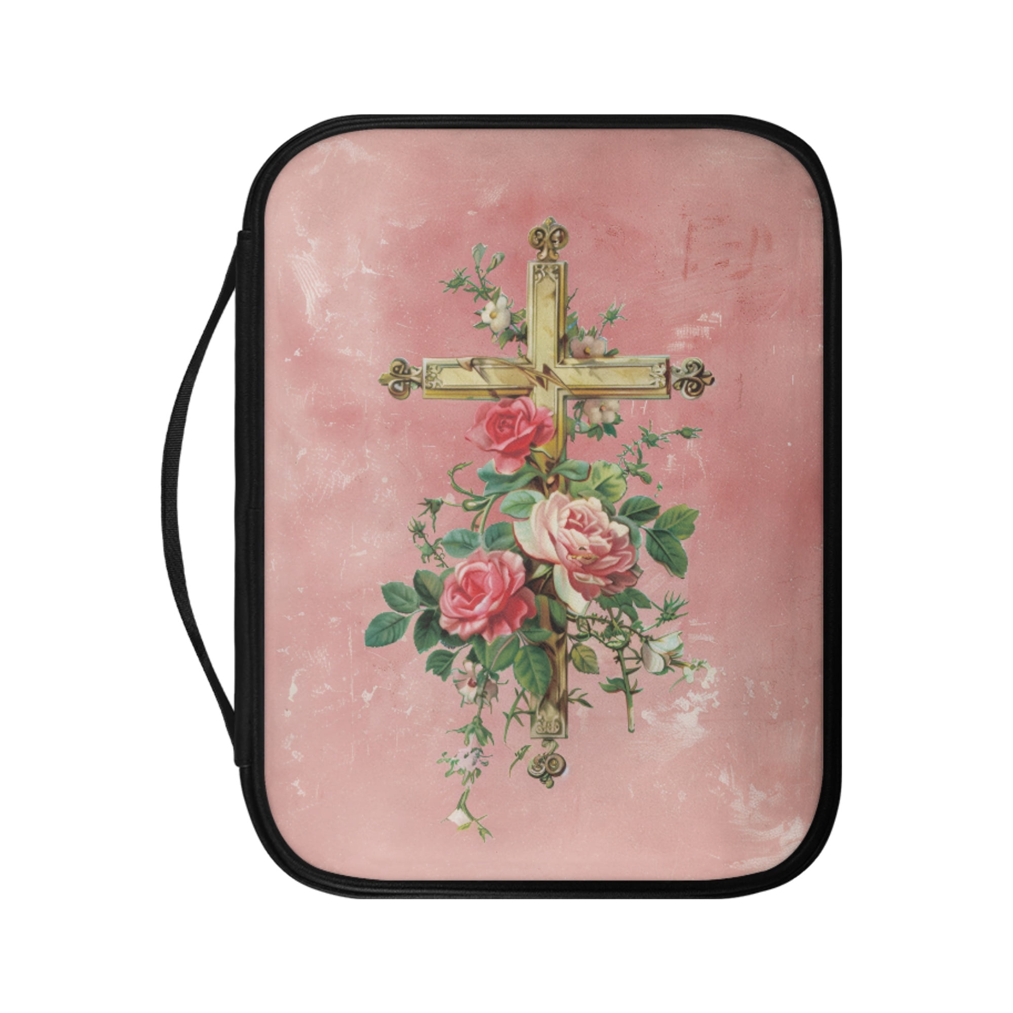 FKELYI Pink Floral Cross Print Bible Covers with Handle PU Leather ...