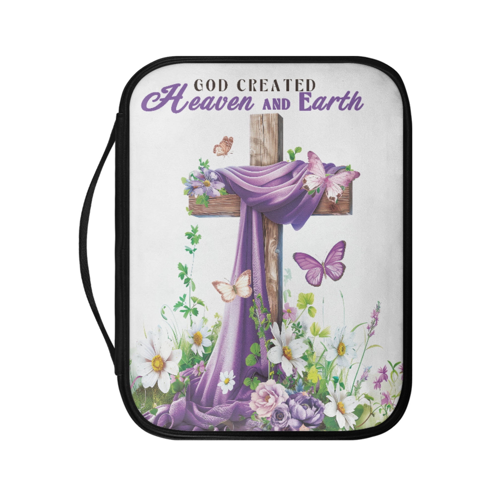 FKELYI Purple Butterfly Floral Cross Print Bible Cover with Handle Faux ...
