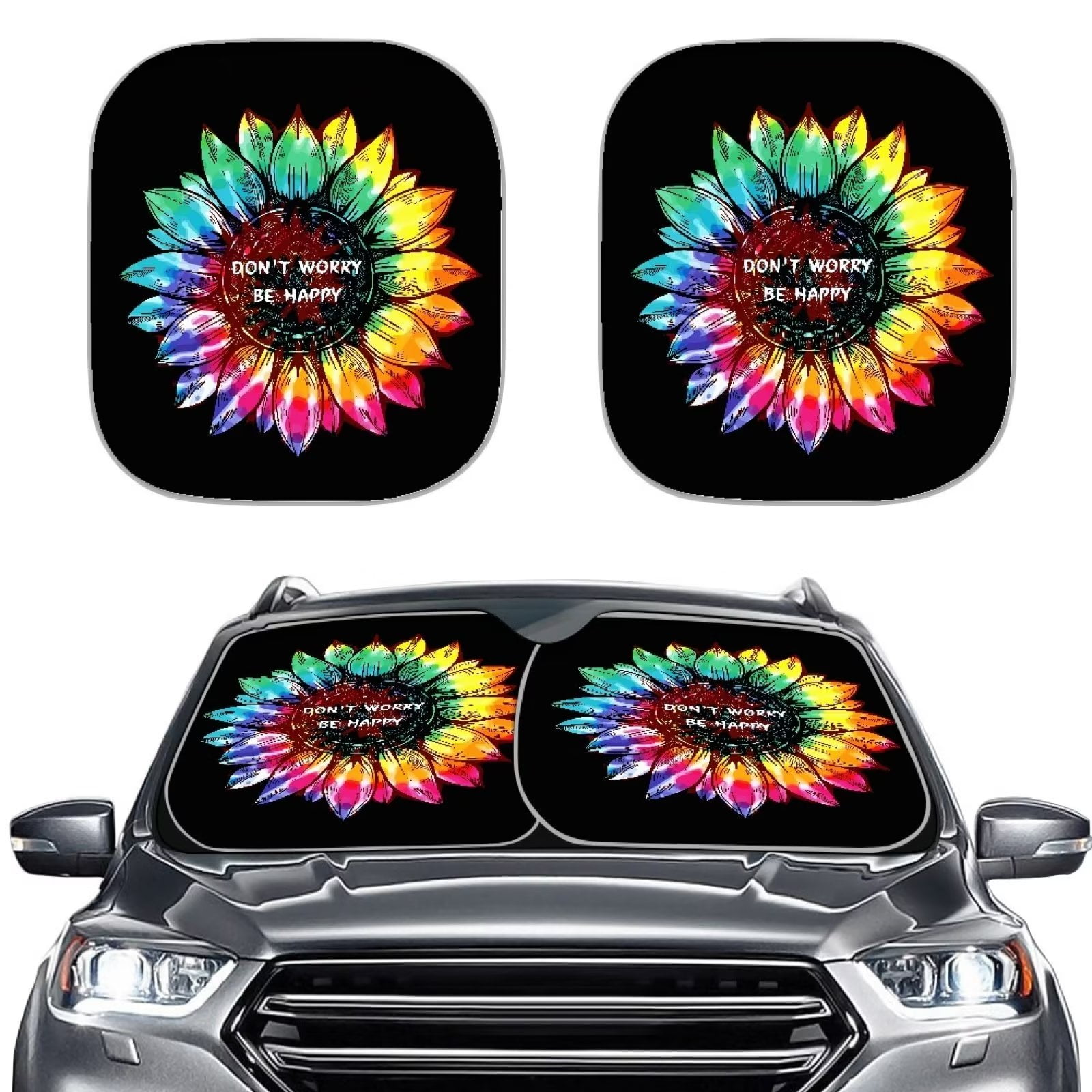 FKELYI Rainbow Sunflower Car Shades for Windshield Folding Car Front ...