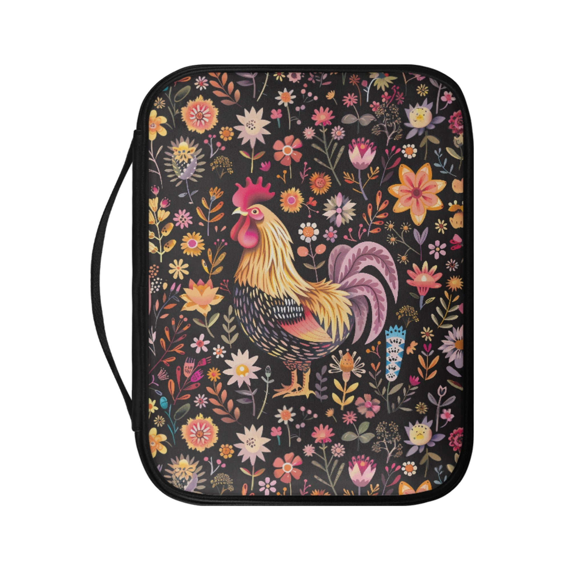 FKELYI Retro Floral Rooster Print PU Leather Bible Cover with Handle ...