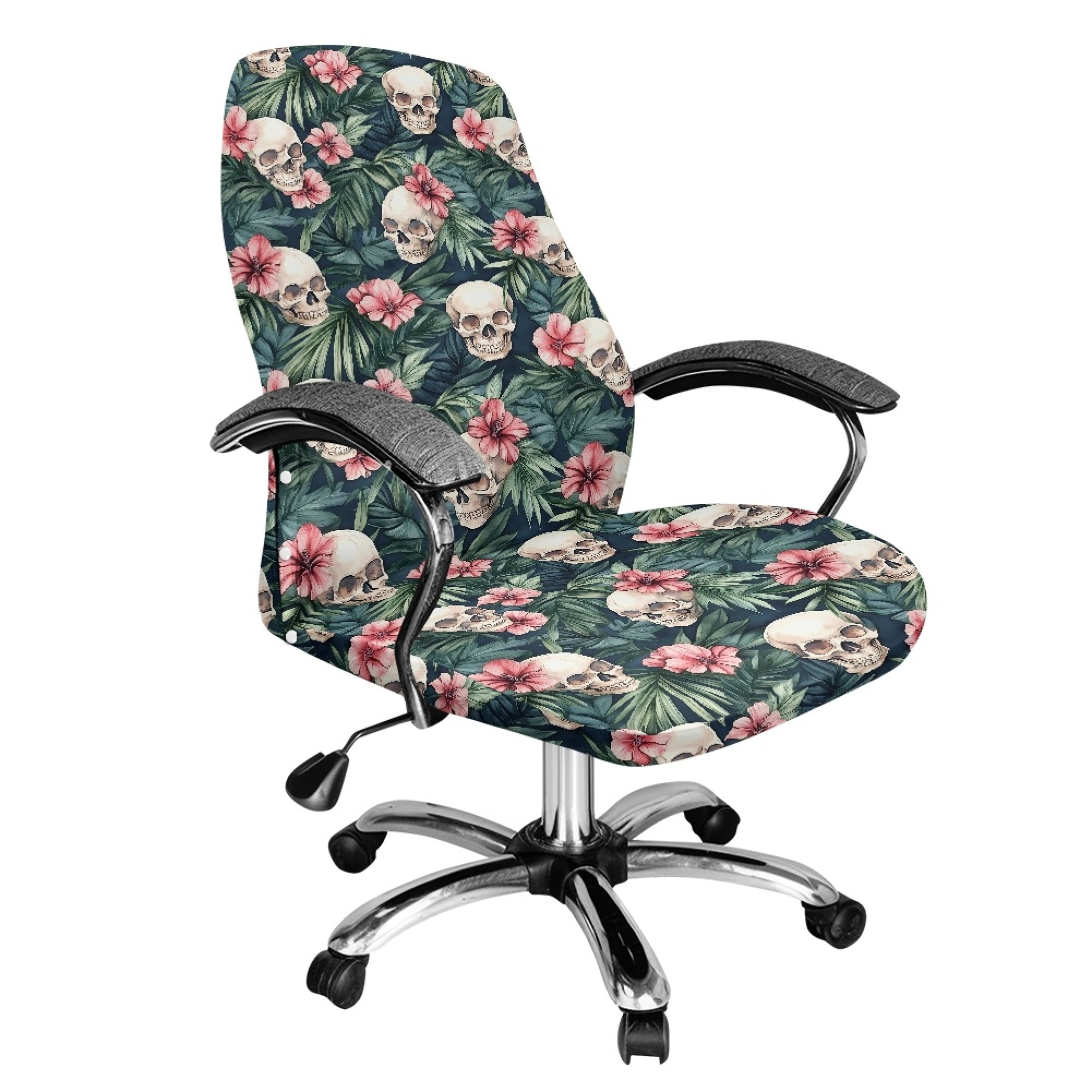 FKELYI Retro Floral Skull Print Office Chair Cover Stretchable Computer ...