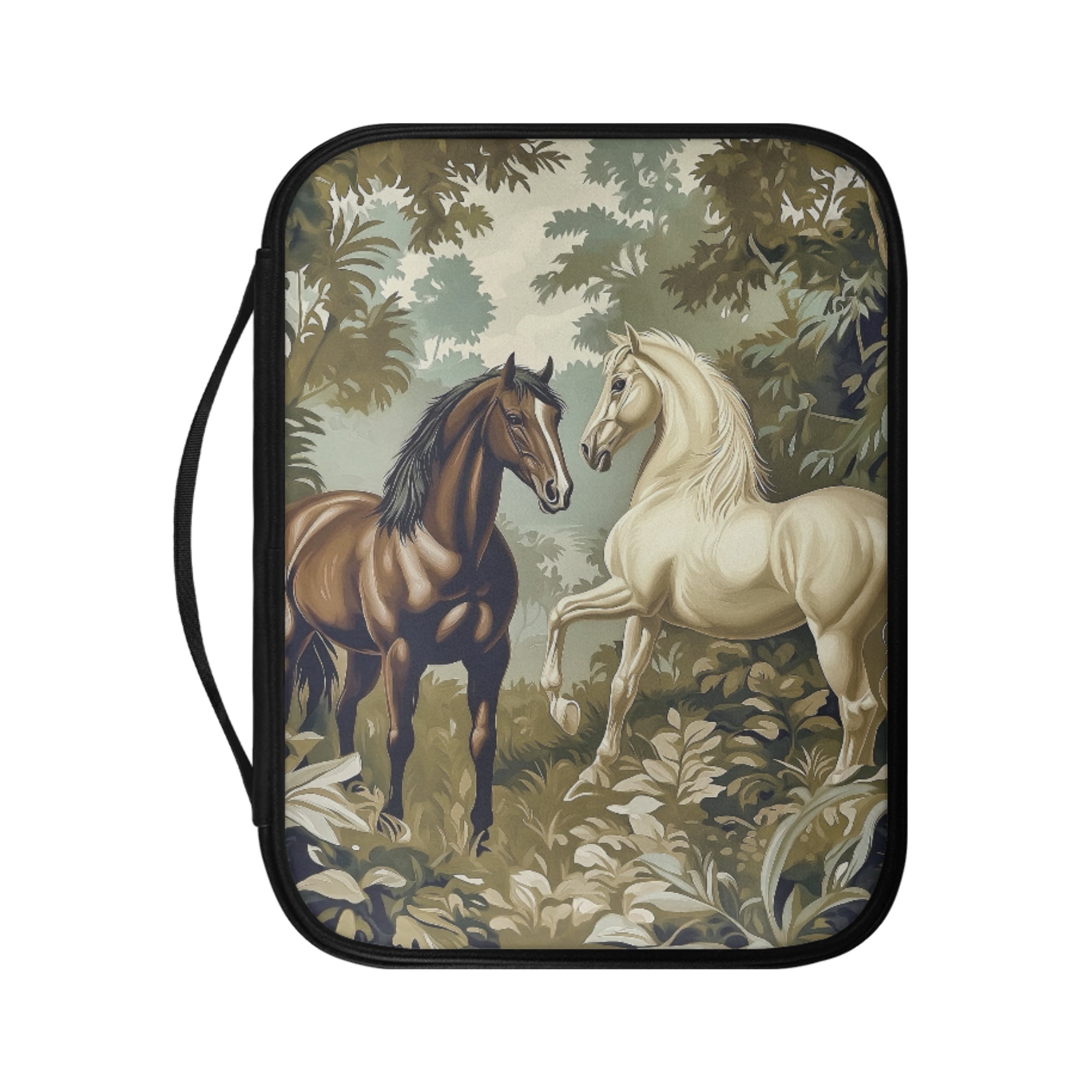 FKELYI Retro Forest Horse Print PU Letaher Bible Cover with Handle ...