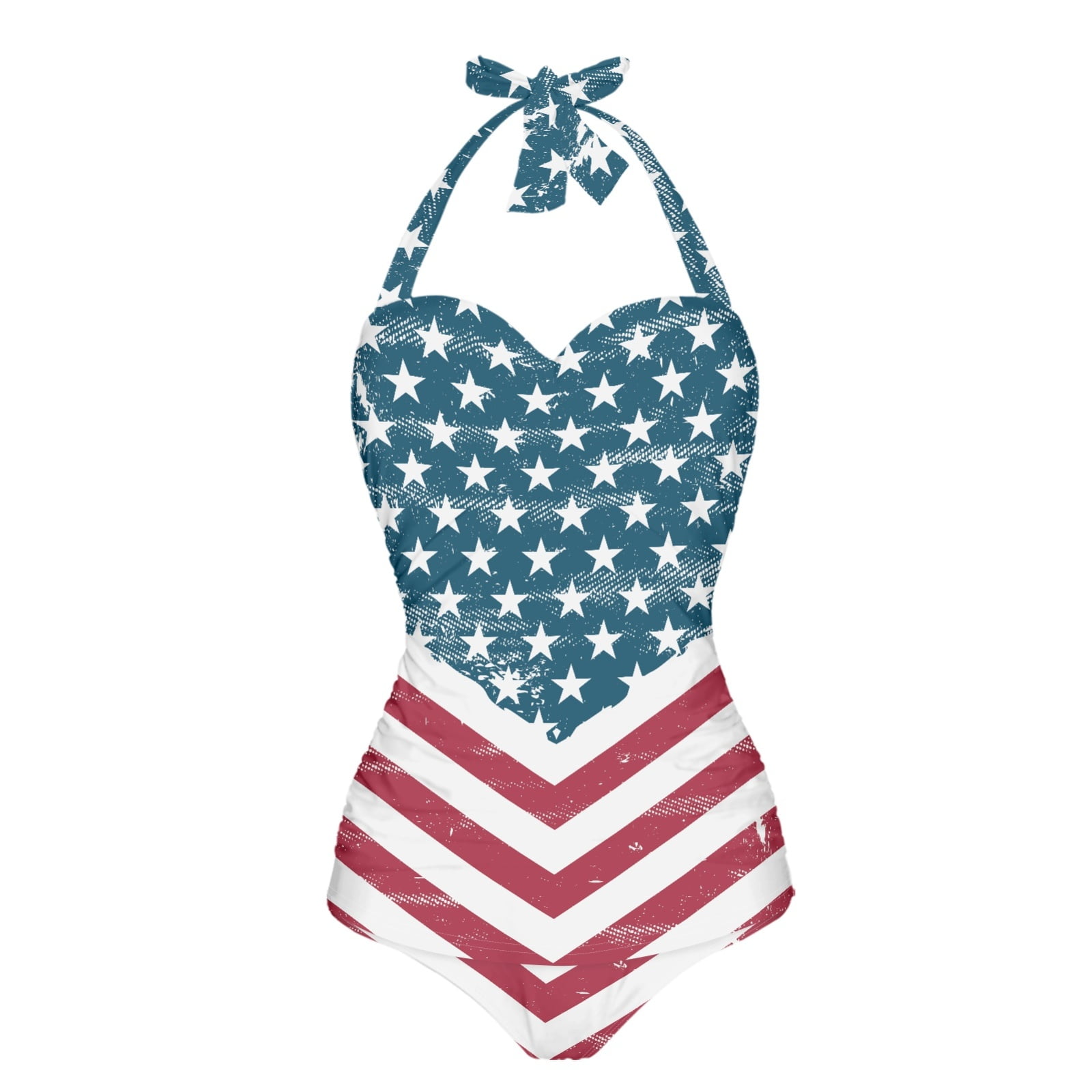 FKELYI Retro USA Stripe Star Print One Piece Swimwear for Women ...