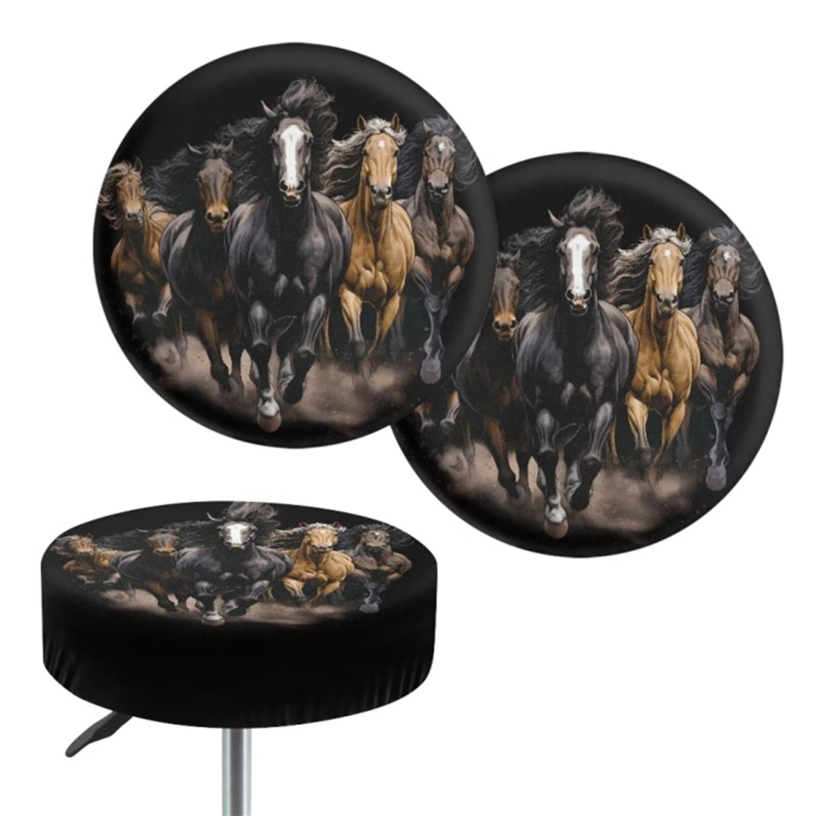 FKELYI Running Horses Round Stool Covers Size S Non Slip Round Stool ...