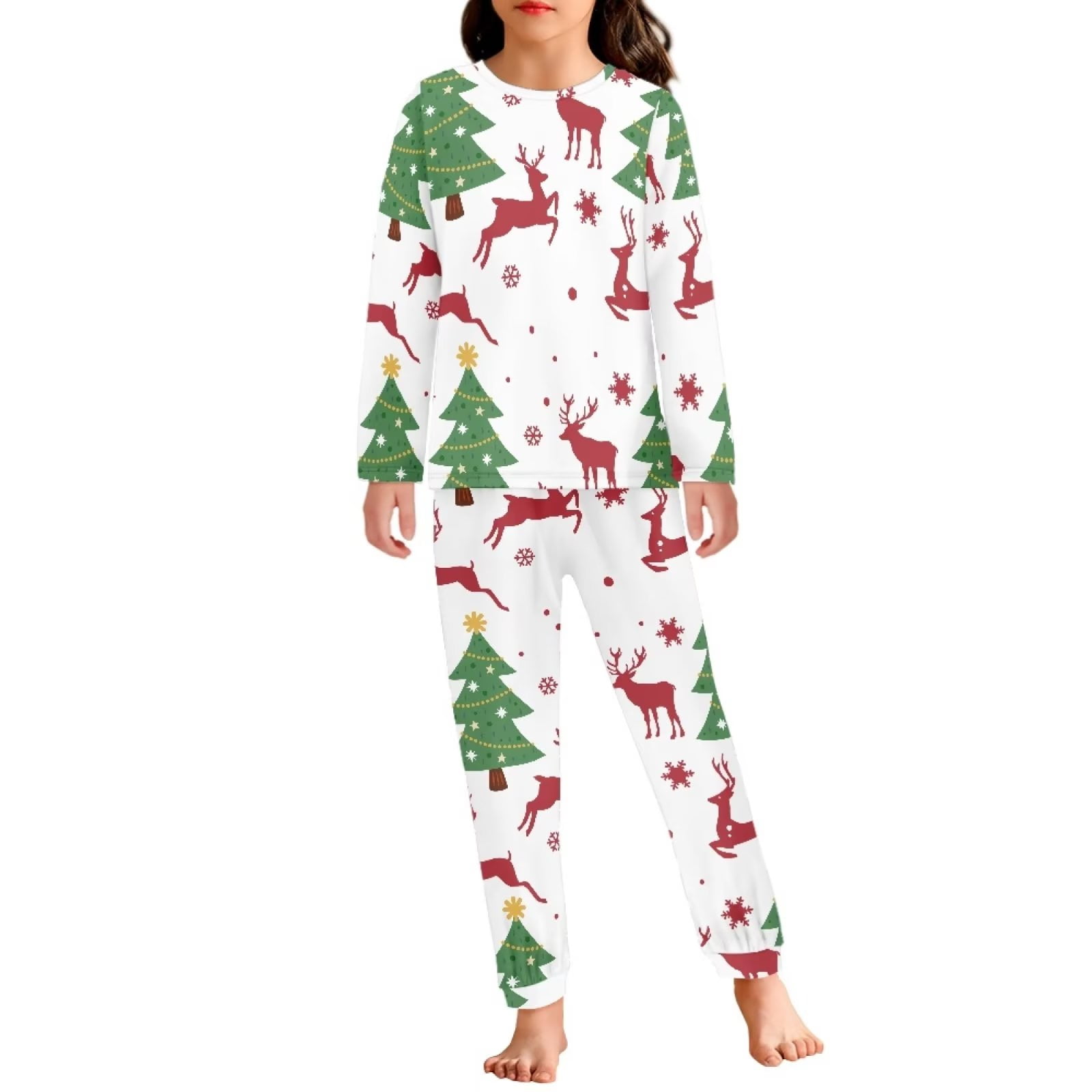 FKELYI Size 7-8 Pajamas Pants 2 PCS Breathable Christmas Tree Reindeer ...