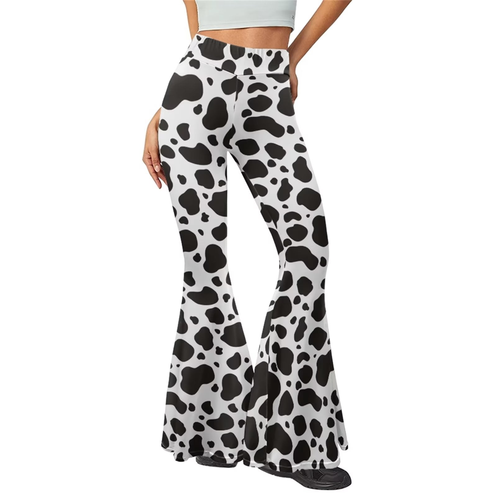 FKELYI Size L Yoga Flared Pants Stretchy Cow Print Women Leggings for ...
