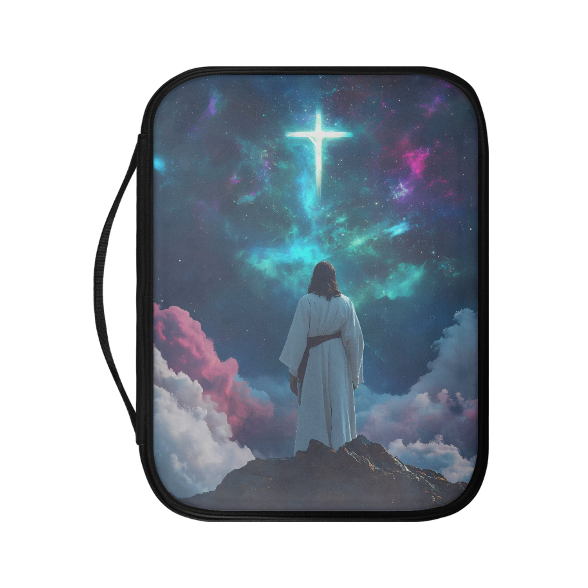 FKELYI Starry Cross Jesus Print Faux Leather Bible Cover with Zipper ...