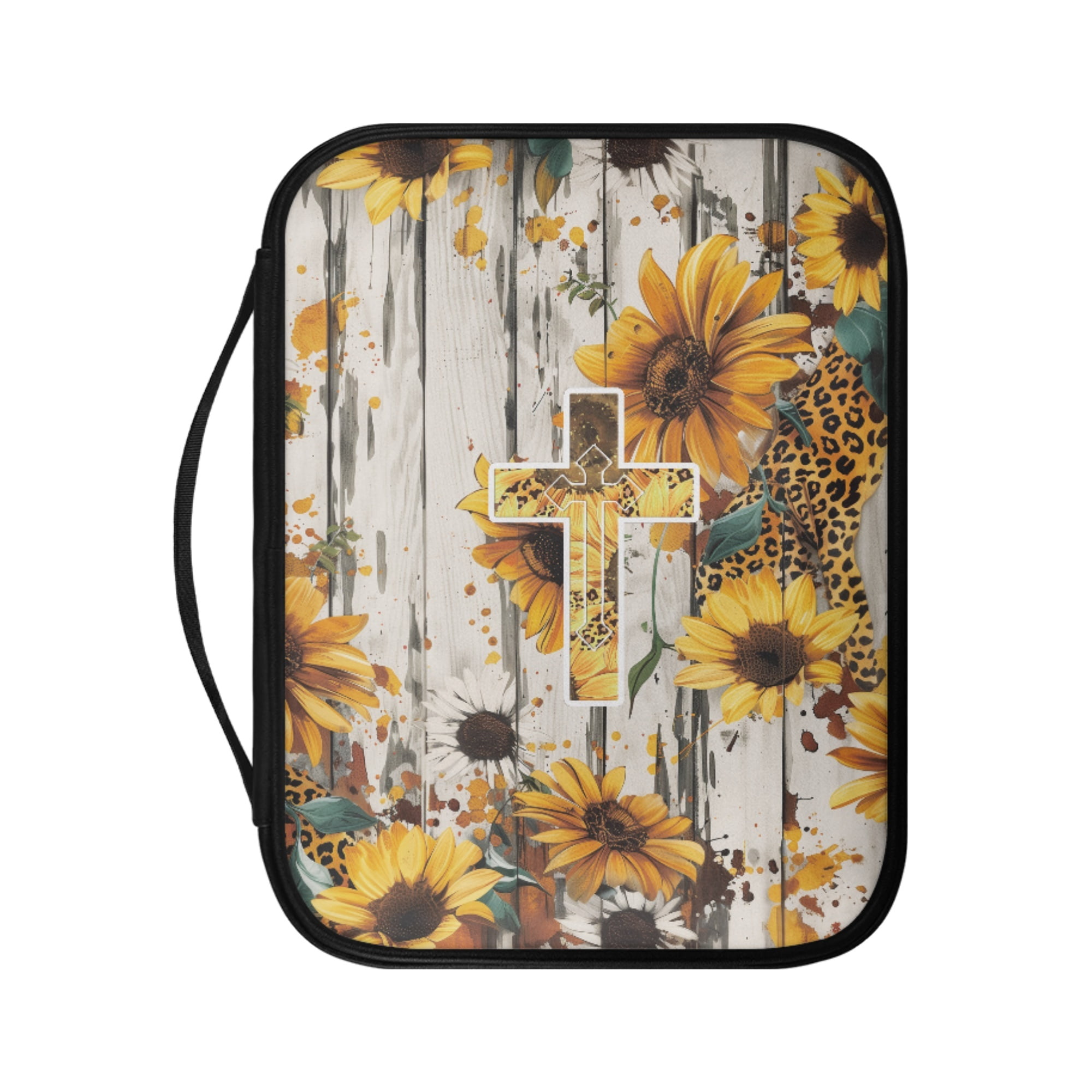 FKELYI Sunflower Leopard Cross Print Faux Leather Bible Cover Church ...
