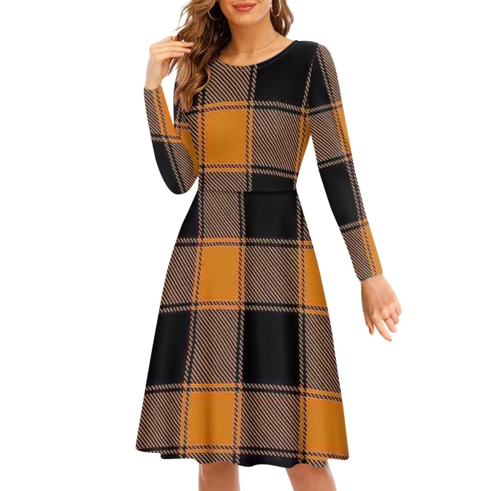 FKELYI Thanksgiving Fall Women Dresses Size 2XL Breathable Check Black ...