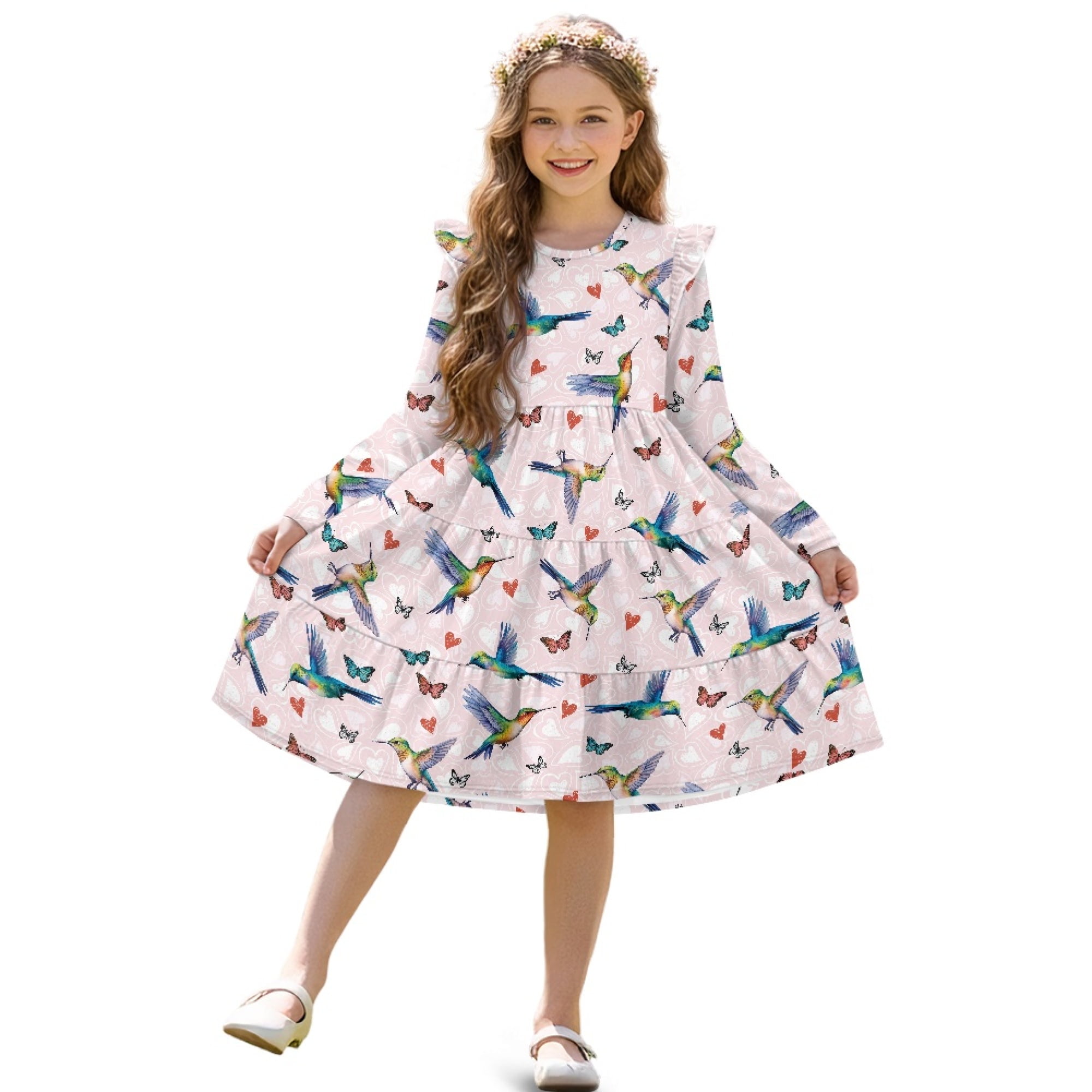 FKELYI Toddler Girl Long Sleeve Dress Breathable A-Line Ruffle Trim ...