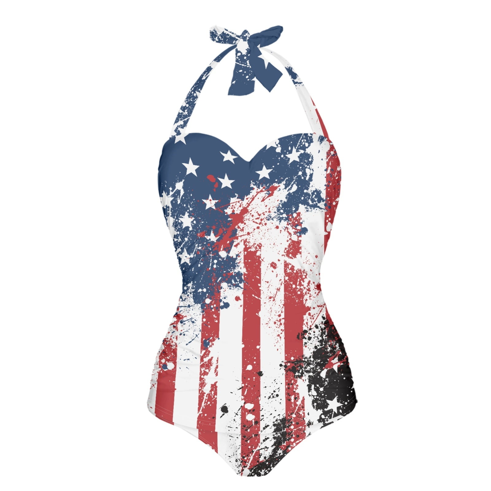 FKELYI Vintage USA Flag Star Print Polyester Swimwear for Women One ...