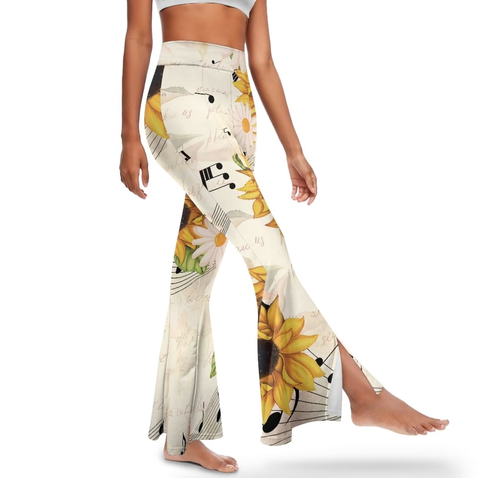 FKELYI Women Yoga Pants Casual Bell Bottom Leggings Daisy Sunflower ...