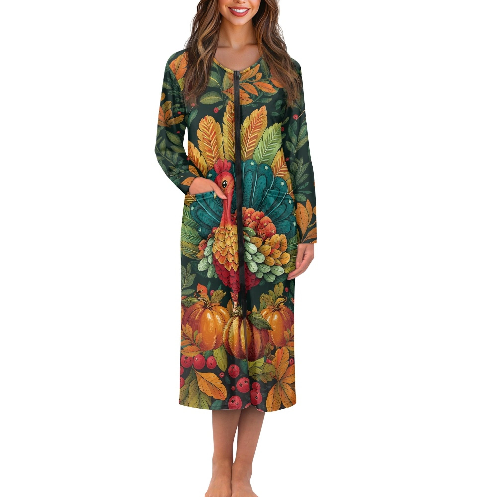 FKELYI Women Zip Up Robe Nightgowns Comfy House Coats Full Length ...