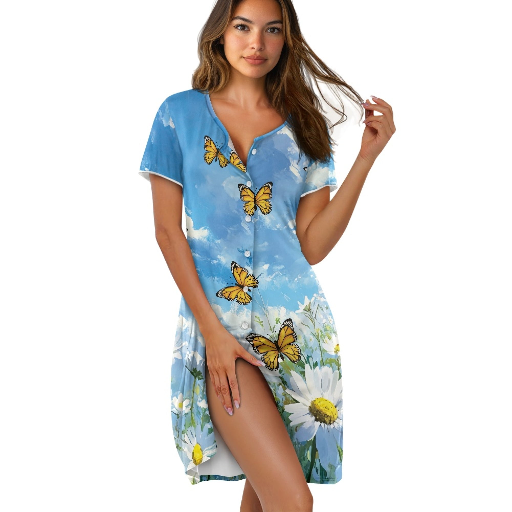 FKELYI Women's Nightgowns Soft Sleepwear Dress Crew Neck Sleep Dress ...