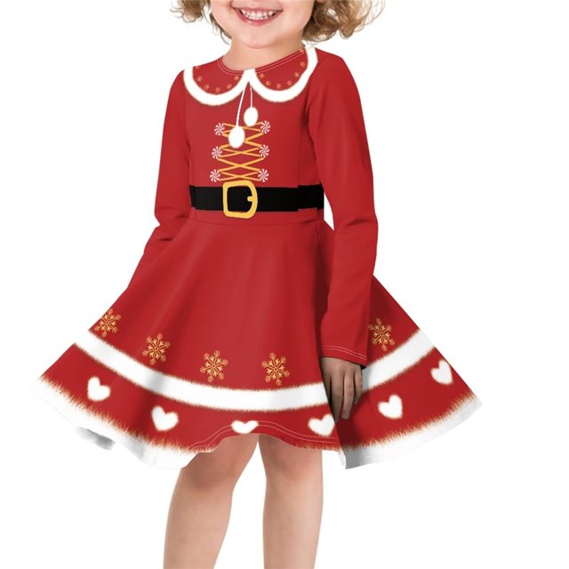 FKELYI Xmas Long Sleeve Dresses Soft Red Snowflake Swing Skater Dress ...