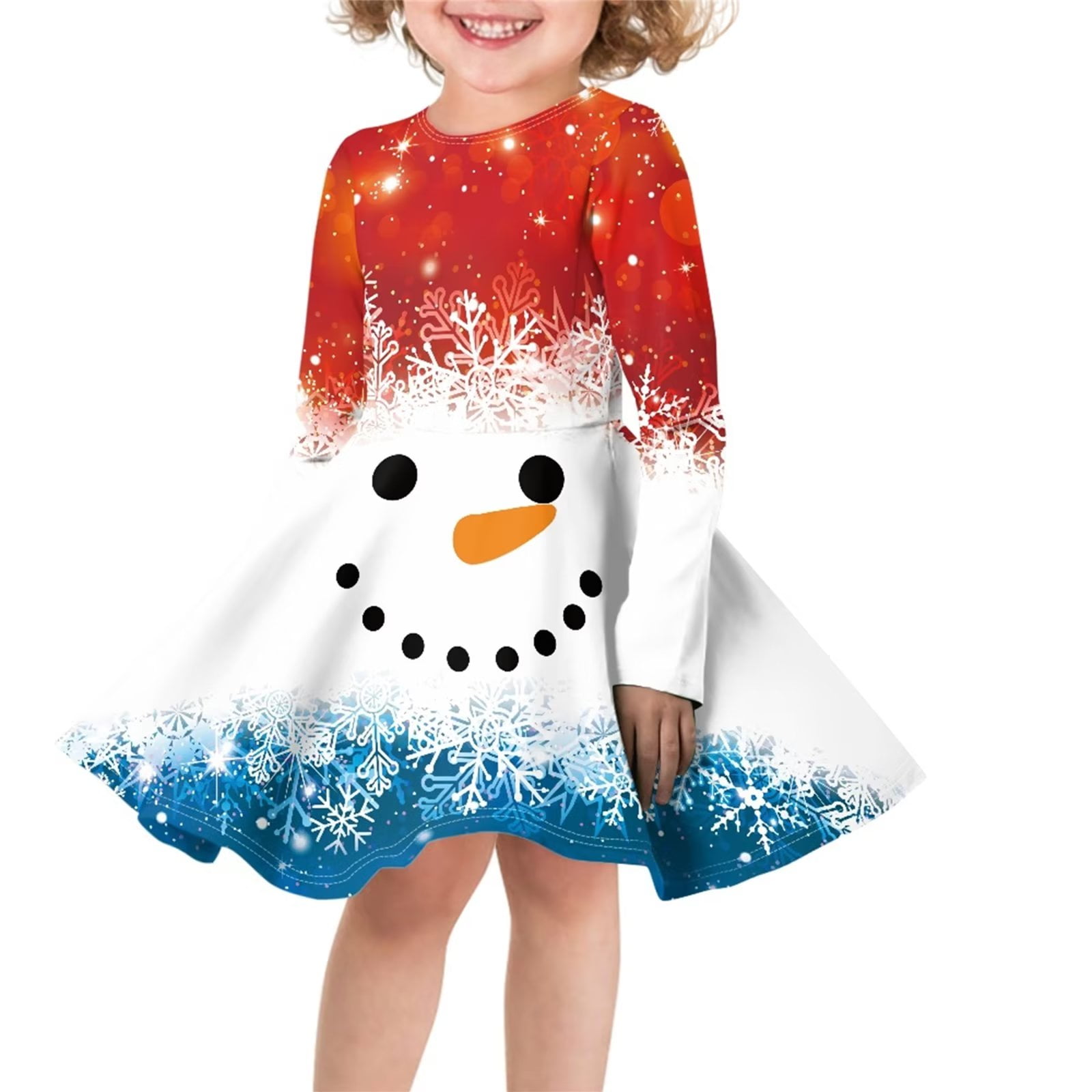 FKELYI Xmas Snowflake Long Sleeve Dresses Size 7-8 Y Comfortable Kids ...