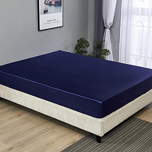 FKFISD-1 Piece Satin Fitted Sheet Only Classic Luxury Silky Soft Bed ...