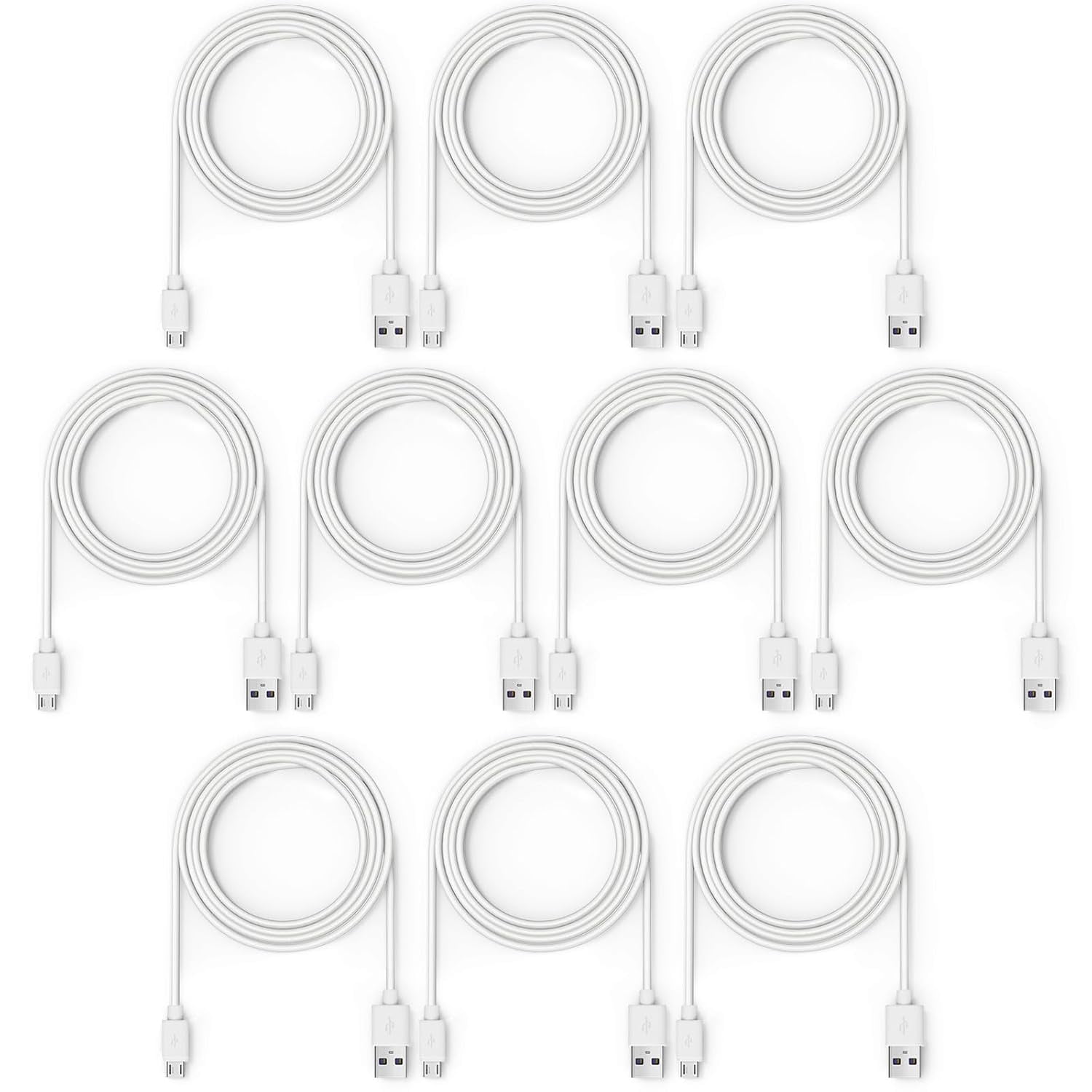 FKFISD-10-Pack 6ft White Micro USB Cables - Bulk Standard Data Transfer ...