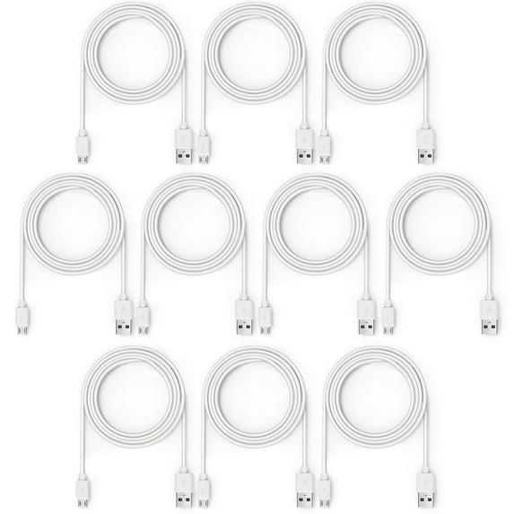 FKFISD-10-Pack 6ft White Micro USB Cables - Bulk Standard Data Transfer ...