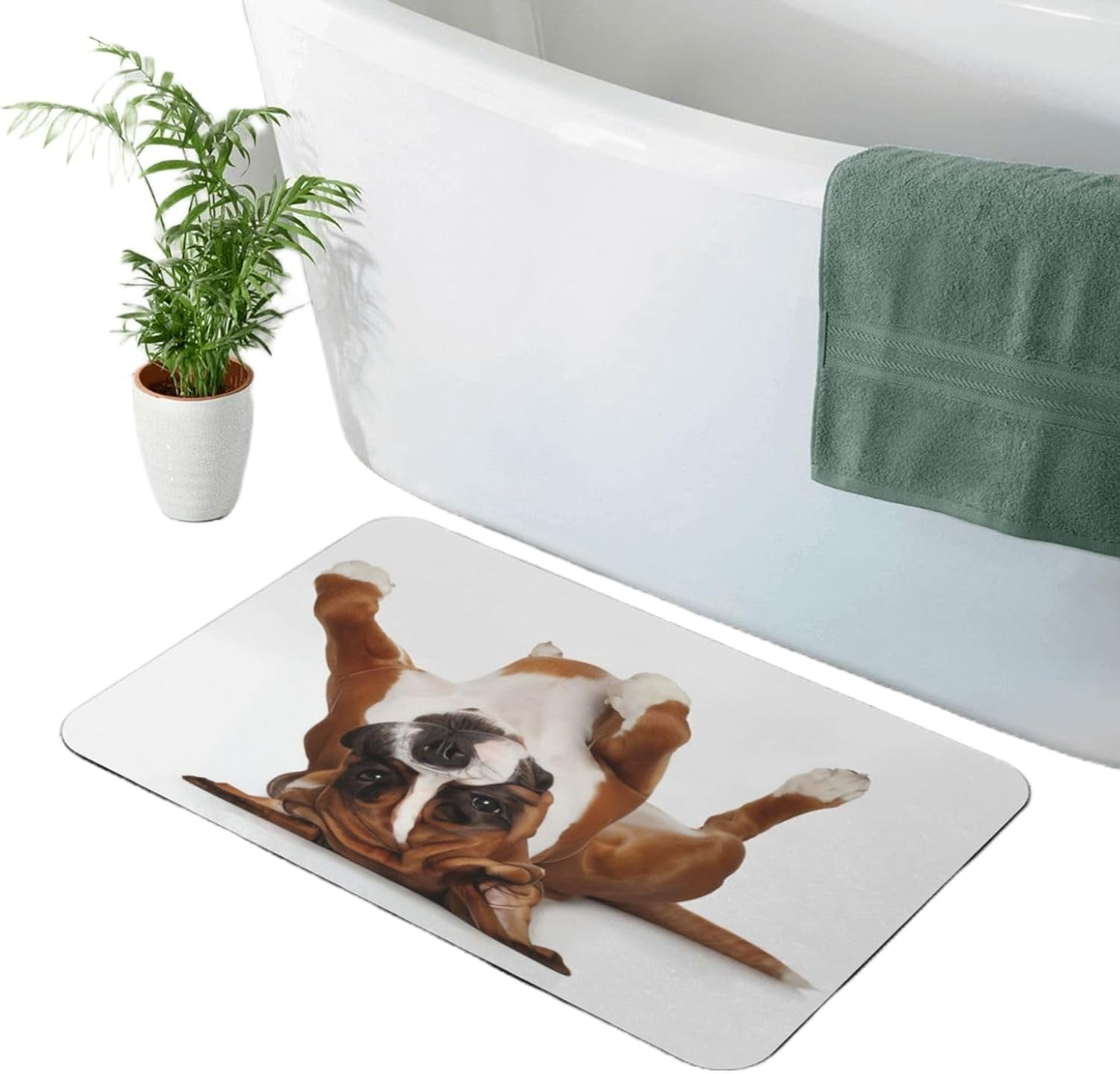 FKFISD-Boxer Dog Bathroom Mat Quick Dry Non-Slip Rubber Backing Bath ...
