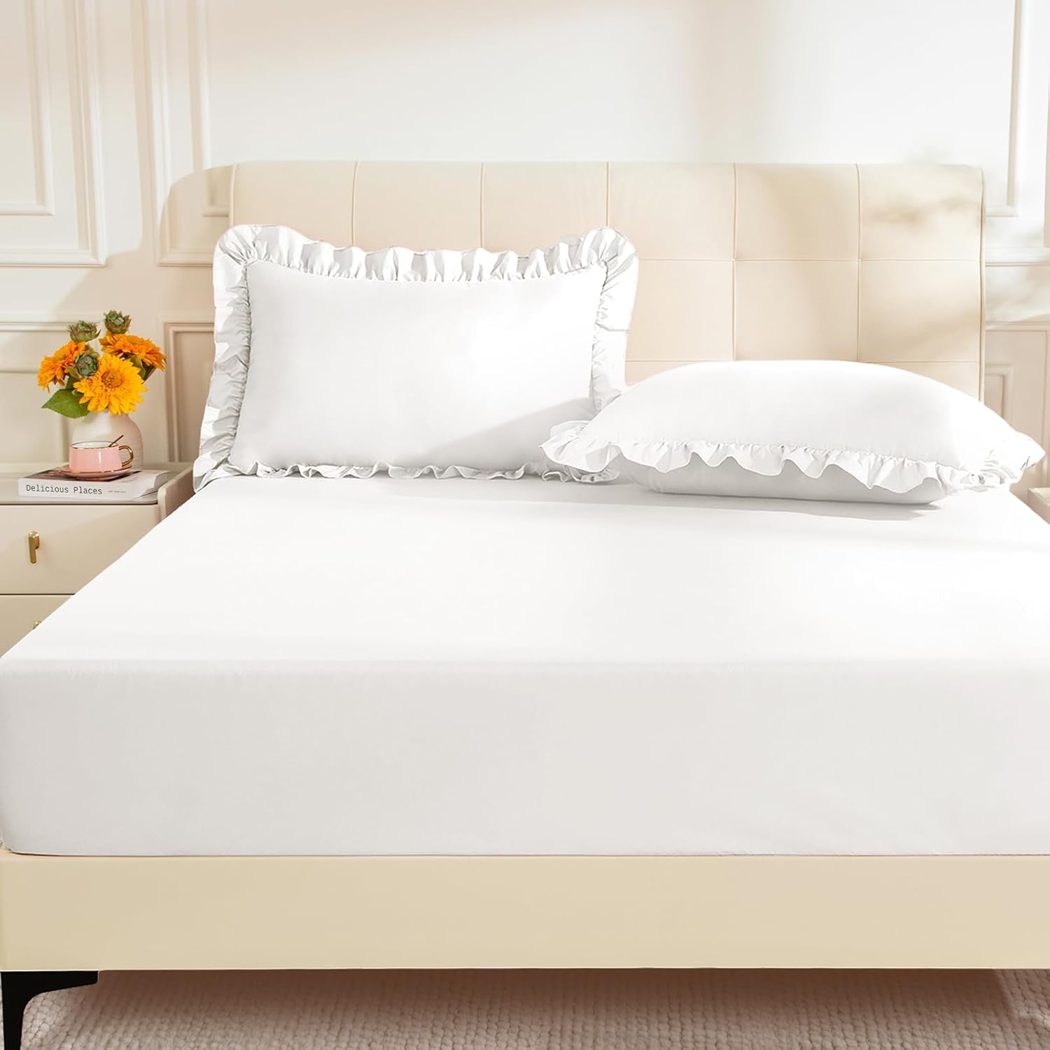 FKFISD-Full Fitted Bed Sheets with 2 Ruffle Pillowcases, Brushed ...