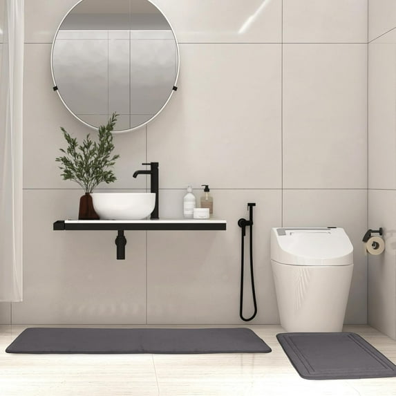 FKFISD-Grey Bathroom Rug Set of 2 Memory Foam Bath Mat Runner Set Non ...