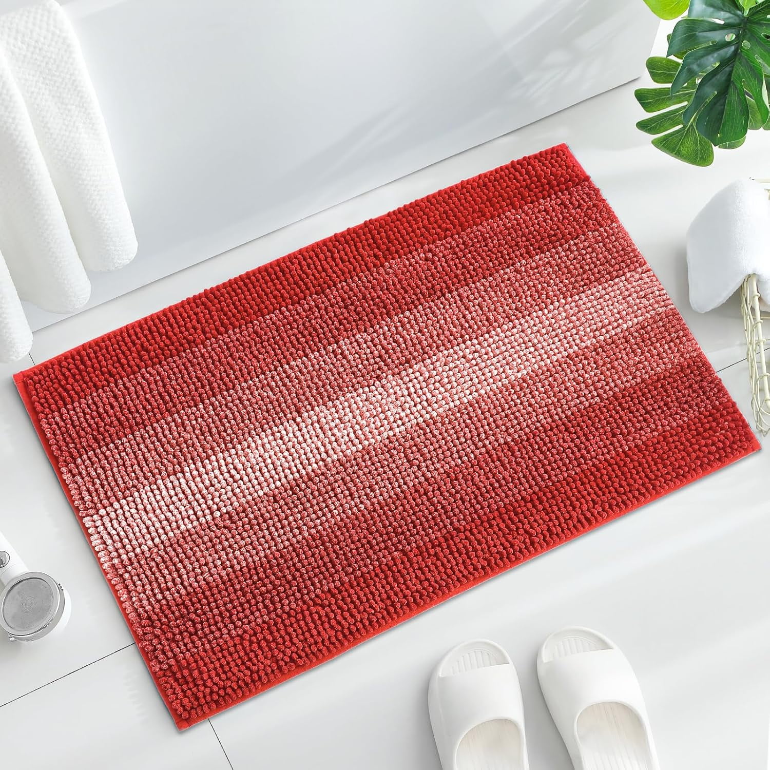 FKFISD-Red Bathroom Rugs, Luxury Chenille Bath Mat, Small Non Slip ...