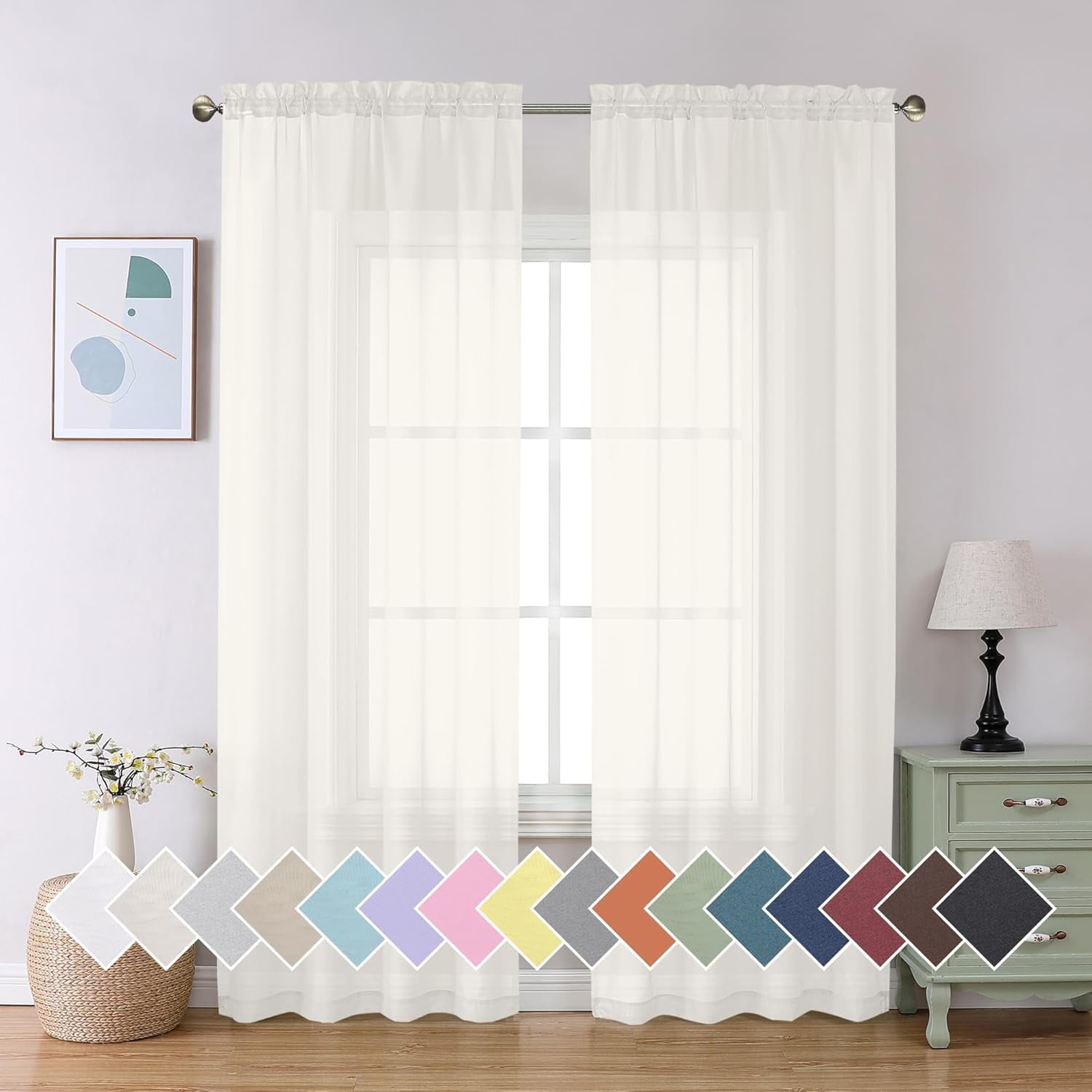 FKHDGF-2 Pack Ivory Sheer Curtain 84 Inches Long, Light Filtering Airy ...