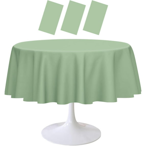 FKHDGF-3 Pack Sage Green Round Tablecloth 84 x 84 Inch Circle Plastic ...