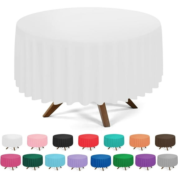 FKHDGF-3 Pack White Plastic Tablecloth Disposable Round Table Cloth 84 ...
