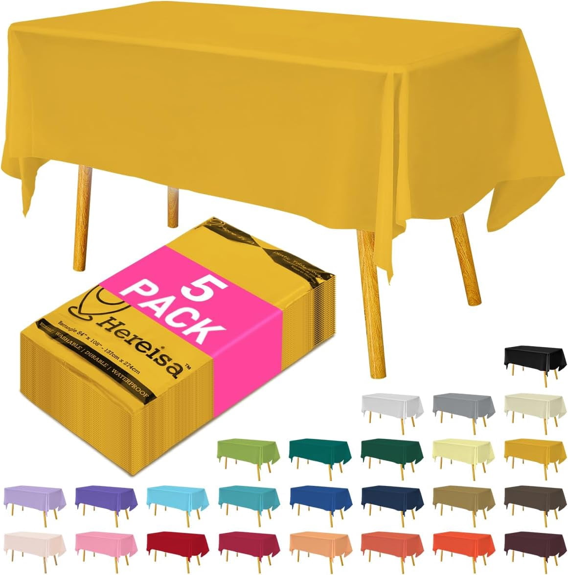 FKHDGF-Disposable Plastic Tablecloth Yellow 54x108 Inch, 5-Pack ...