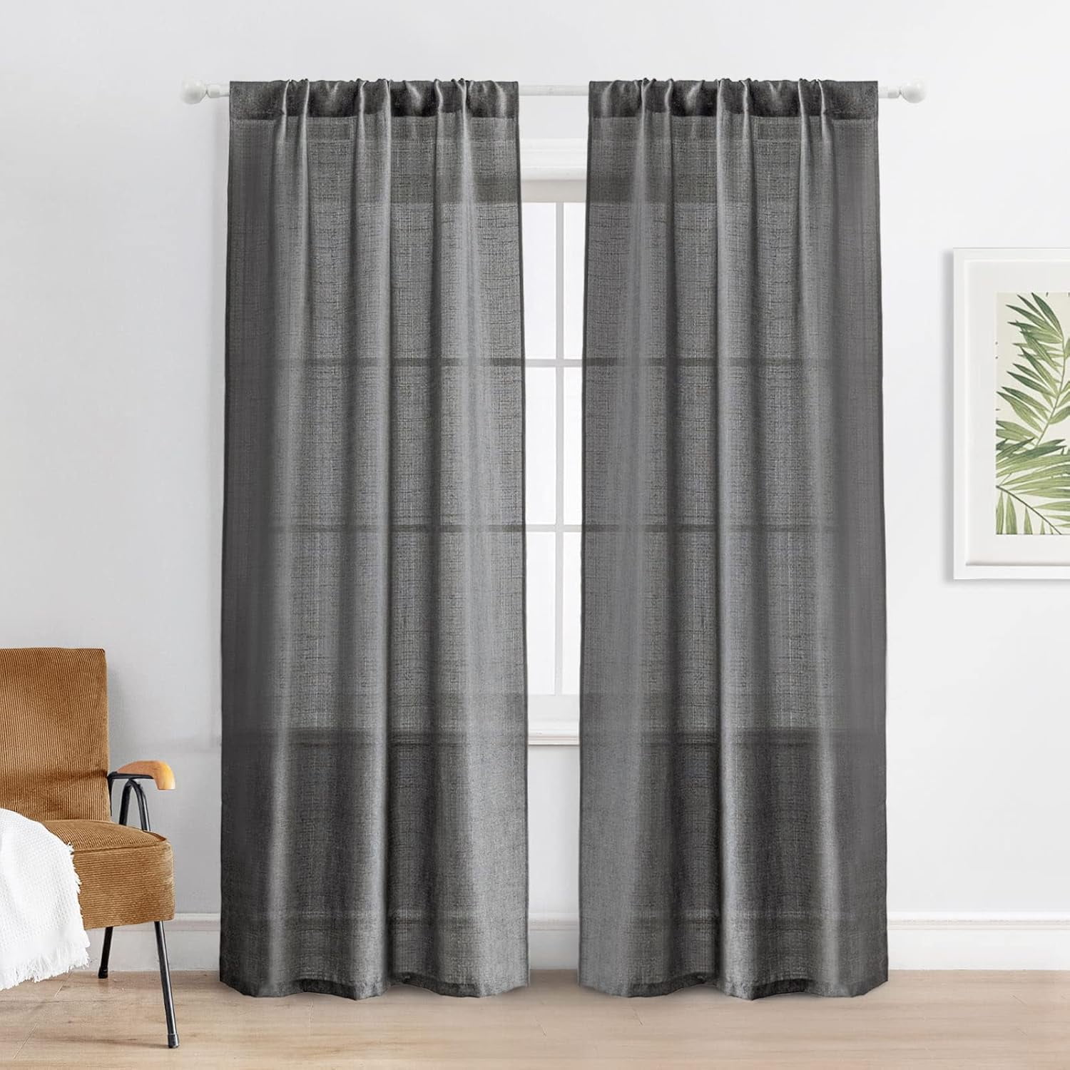 FKHDGF-Faux Linen Window Curtain Panels Rod Pocket Drapes for Living ...