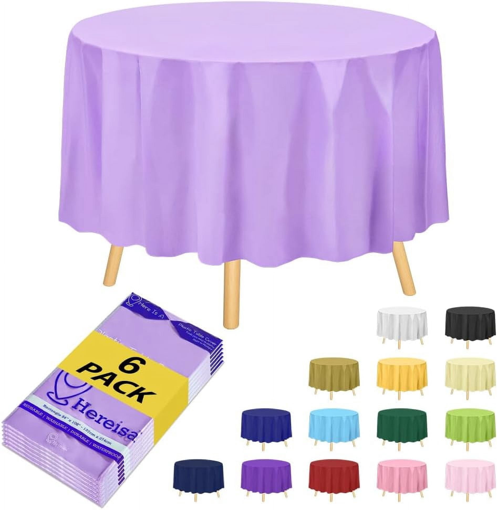 FKHDGF-Lavender Green 6 Pack Plastic Table Cloth 84", Disposable Round ...