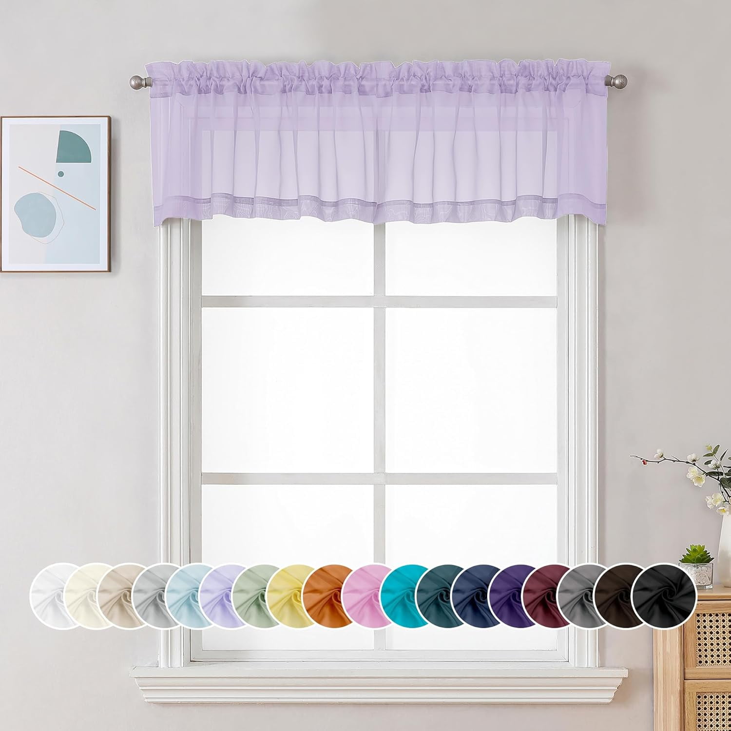 FKHDGF-Sheer Lilac Valances for Windows 2 Pack, Small Window Curtains ...