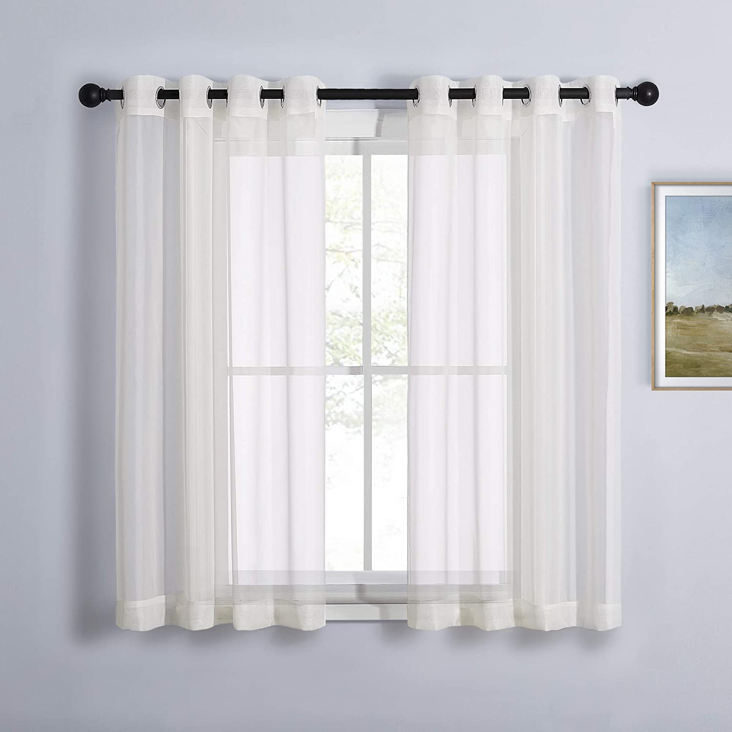 FKHDGF-Voile Sheer Texture Beige Window Curtains 45 inch Length ...