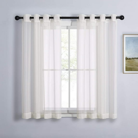 FKHDGF-Voile Sheer Texture Beige Window Curtains 45 inch Length ...