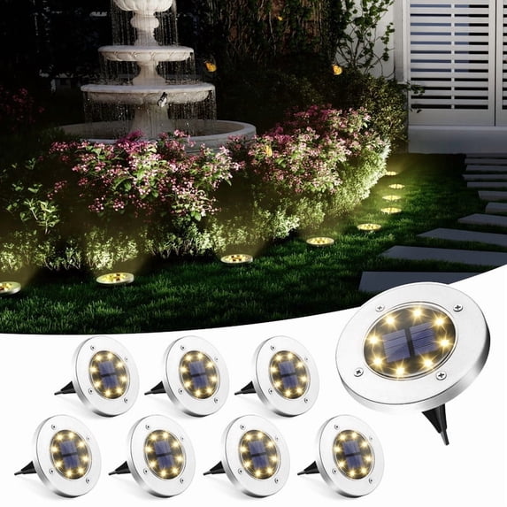 FKHouse 8 Pack Solar Ground Lights Outdoor, 8 LED Waterproof Landscape ...