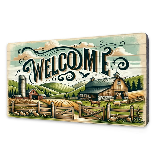 FKKsparkler Rustic Farmhouse Ranches Welcome Sign - 16" Wood Wall Decor ...