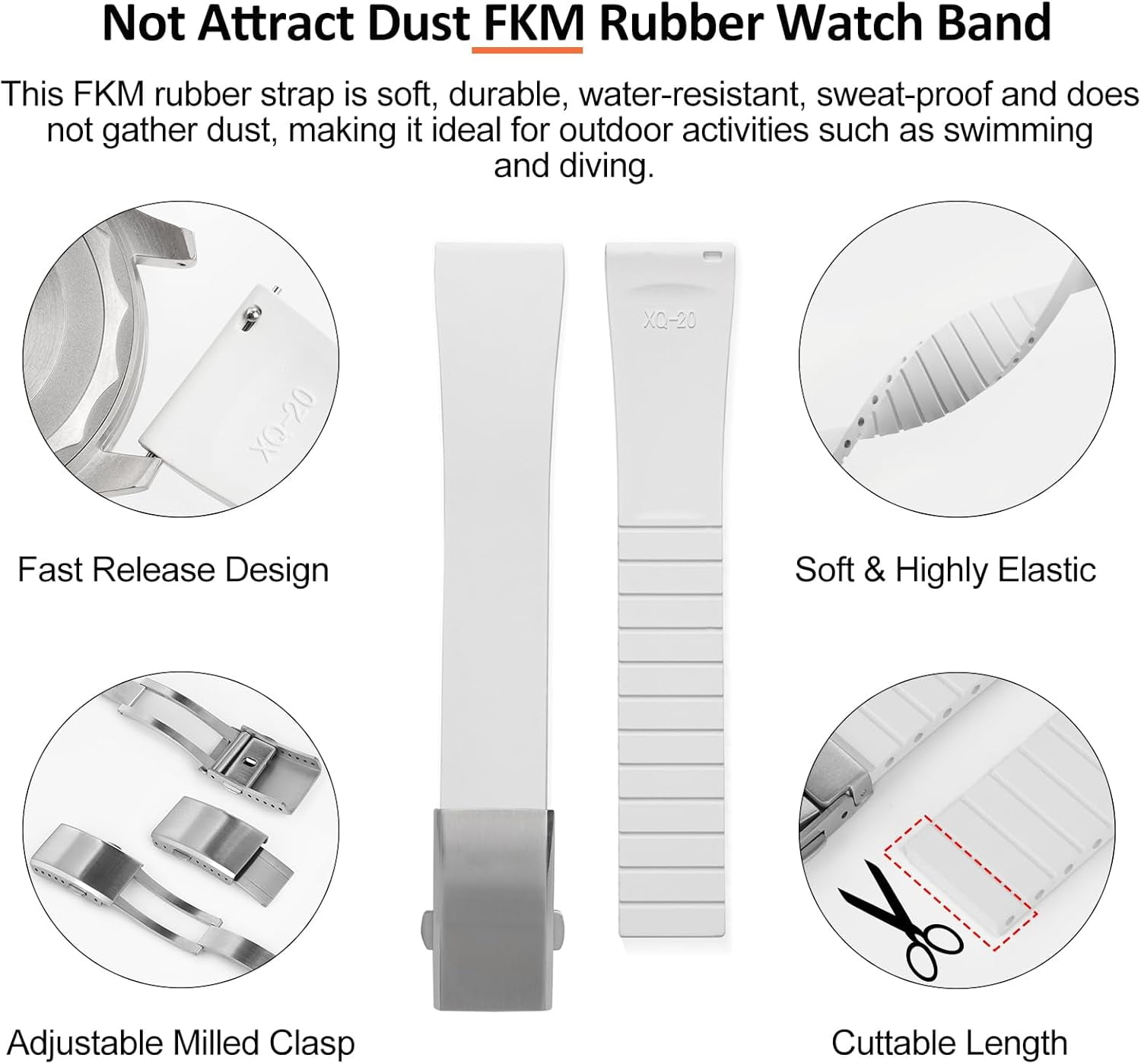 FKM Rubber Watch Strap, Cut to Size Fast Release Watch Band Soft ...