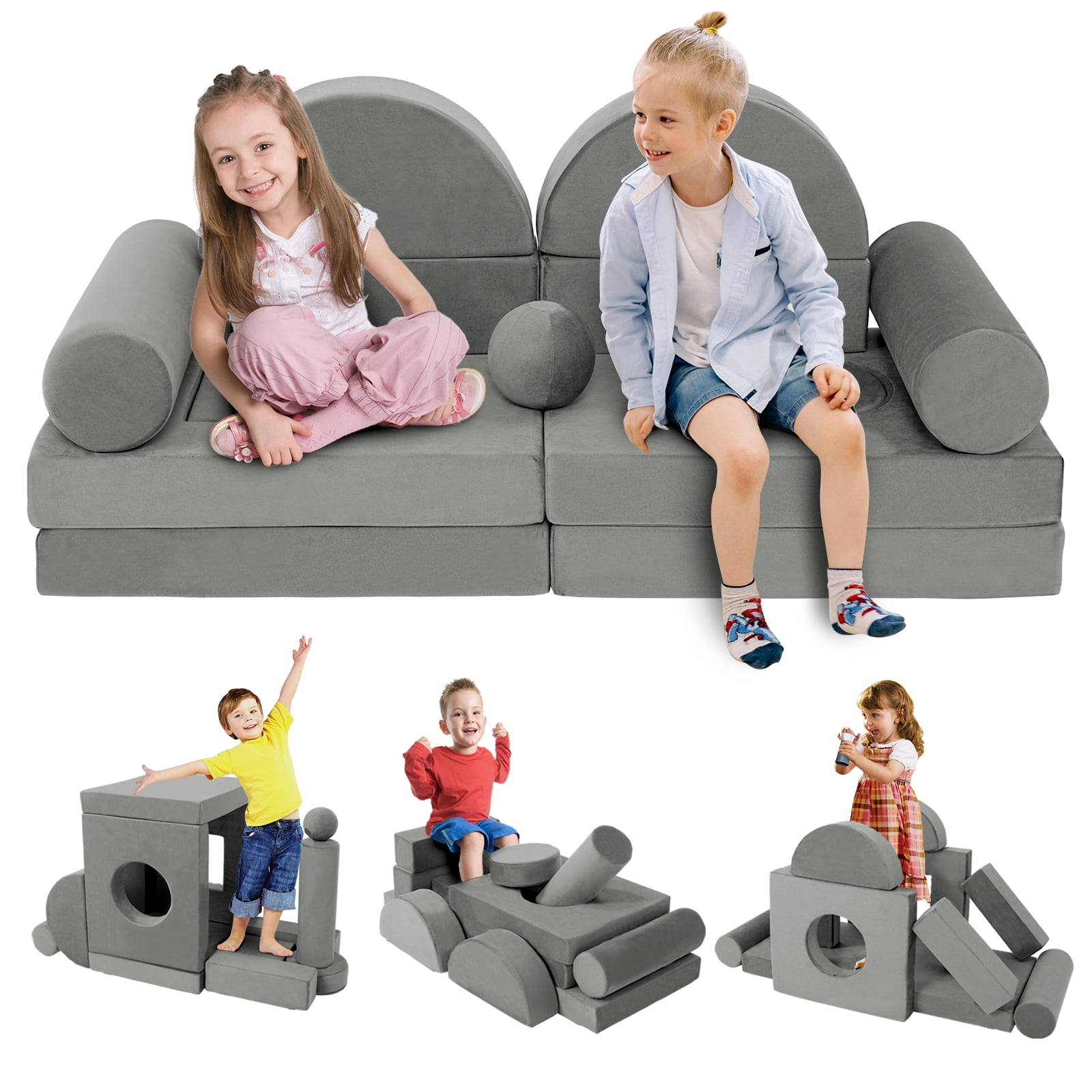 FKS LIFE 13 Pcs Modular Kids Play Couch Set, Safe Toddler Sofa for ...